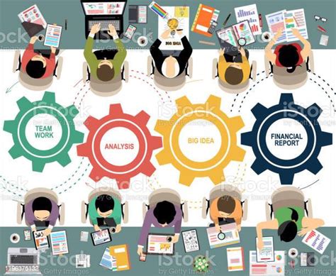 비즈니스 분석 및 계획 컨설팅 팀워크 프로젝트 관리 재무 보고서 및 전략을 위한 평면 디자인 일러스트 레이션 개념 개념 웹 배너 및 인쇄 자료 Staff Meeting에