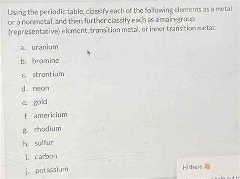Solved Using The Periodic Table Classify Each Of The Following