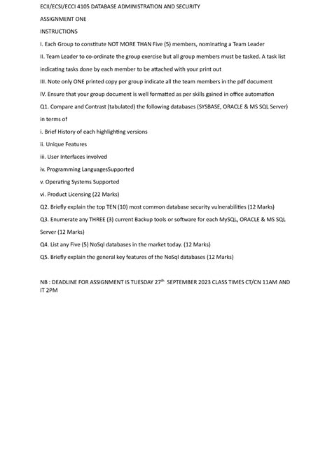 Db Admin Assignment I Read Eciiecsiecci 4105 Database