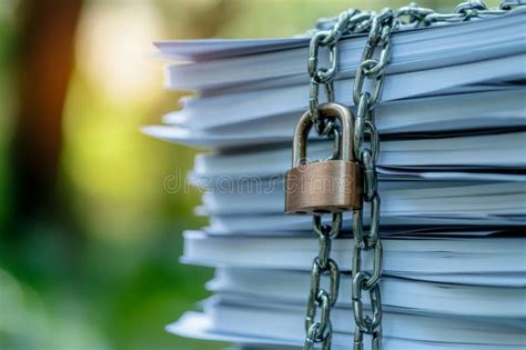 A Stack Of Documents Bound By Chains And A Padlock Symbolizing The
