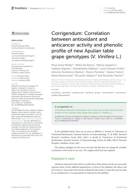 Pdf Corrigendum Correlation Between Antioxidant And Anticancer Activity And Phenolic Profile