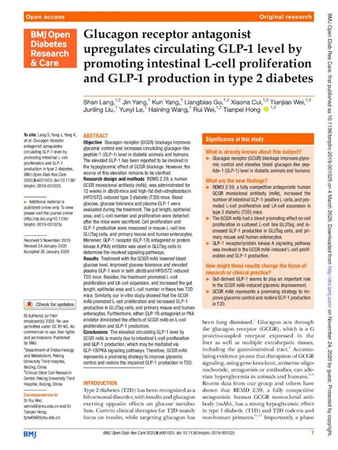 Pdf Glucagon Receptor Antagonist Upregulates Circulating Glp 1