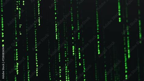 Matrix Code Background Digital Rain Of Green Characters Digital Binary Code Processing On