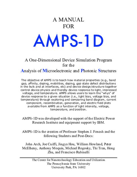Pdf Amps 1d A One Dimensional Device Simulation Program For The