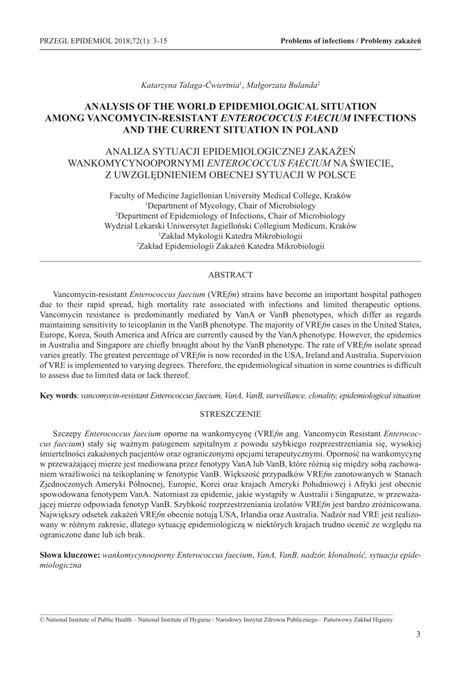Pdf Analysis Of The World Epidemiological Situation Among Vancomycin