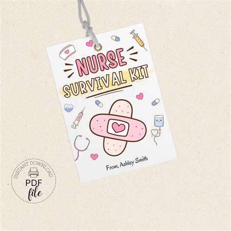 Printable Nurse Survival Kit T Tag Personalized Cute Nurses