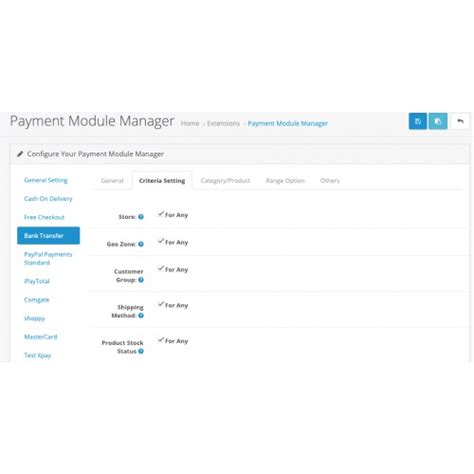 OpenCart Payment Modules Manager Restrict Control Payment Methods