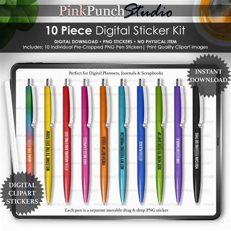 Wtf Quote Pens Digital Stickers 10 Png Pen Stickers Funny Planner
