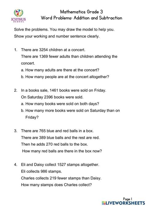 G3 Word Problems Addition And Subtraction Worksheet Live Worksheets Worksheets Library