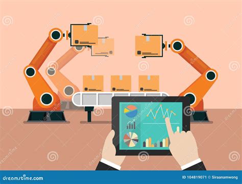 Hand Using Tablet To Control Automation Robot Arm Machine Stock Vector Illustration Of