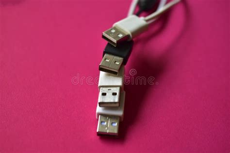 Black And White USB Connectors On Top Of Each Other On A Red Background Stock Image Image Of