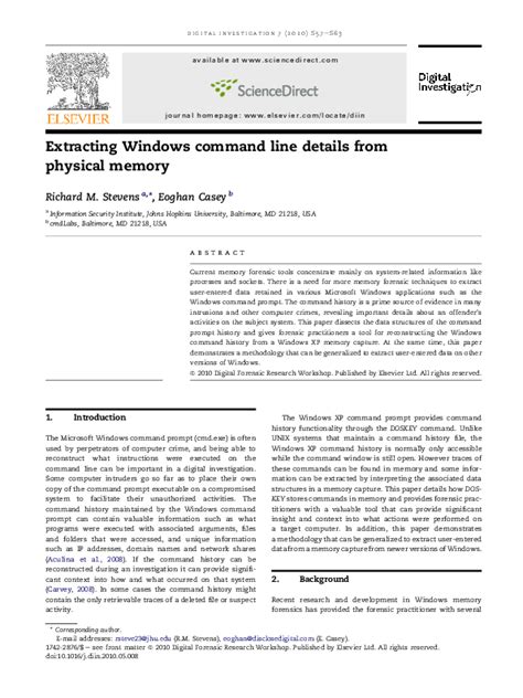 Pdf Extracting Windows Command Line Details From Physical Memory