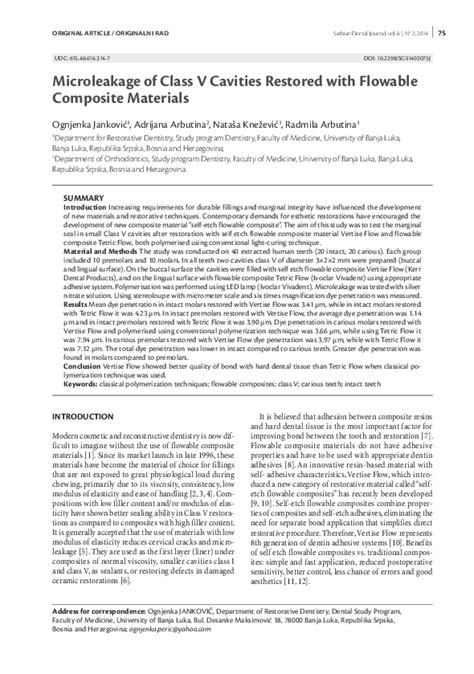 Pdf Microleakage Of Class V Cavities Restored With Flowable Composite Materials