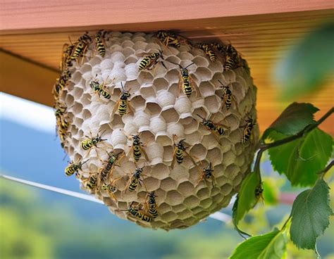 Premium Photo Many Wasps In A Wasp Nest On A Porch