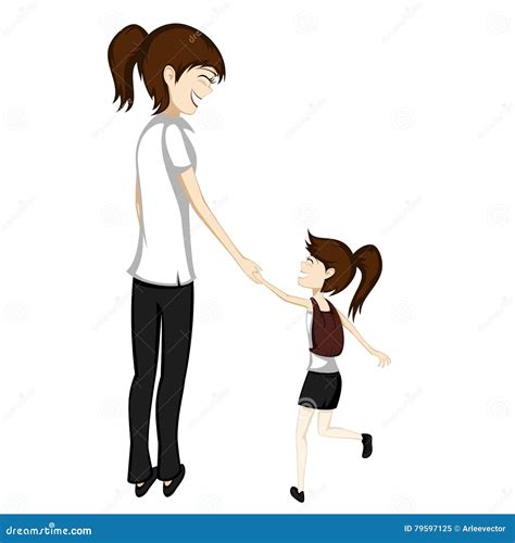 Mom And Daughter Go To School Stock Vector Illustration Of Pretty