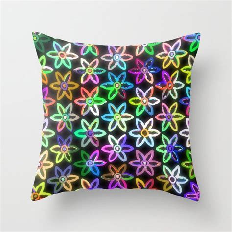 Modern Daisy Pattern Rainbow Brights On Black Throw Pillow Black