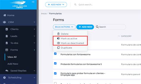 Activate Or Deactivate Forms In Local Service Hero