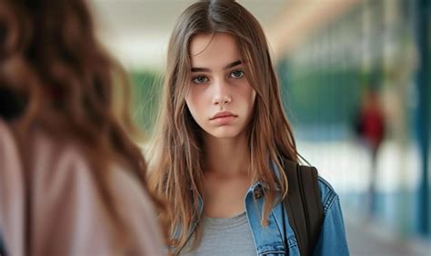 Premium Photo Sad Pretty Teenage Girl Looking At The Camera At Her School