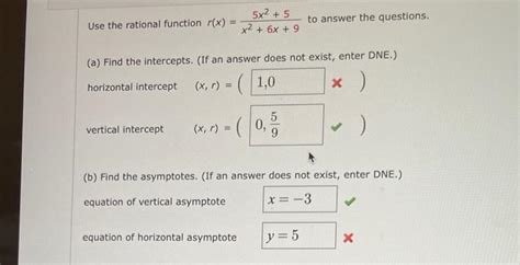solved use the rational function r x x2 6x 95x2 5 to answer