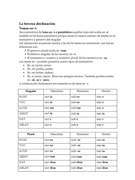 La Tercera Declinación Pdf Numero Gramatical Morfología