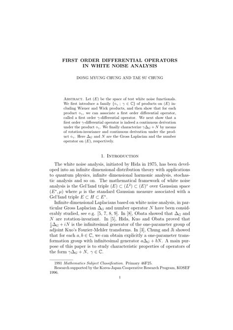 Pdf First Order Differential Operators In White Noise Analysis
