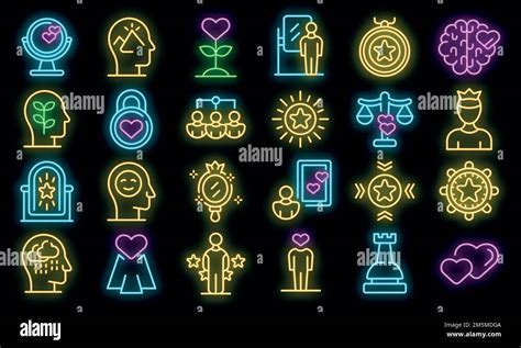 Self Esteem Icons Set Outline Set Of Self Esteem Vector Icons Neon