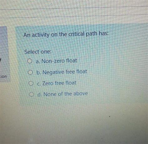 Solved An Activity On The Critical Path Has Select One F O