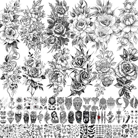 Buy Vantaty Sheets Realistic Black Rose Peony Flower Temporary Tattoos For Women Body Art Arm
