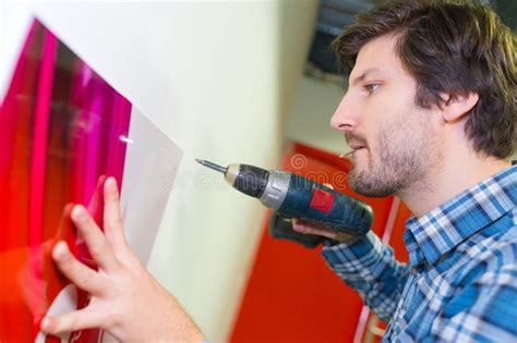 Man Drilling With Drill Perforator Stock Image Image Of Renovation Builder 309080303
