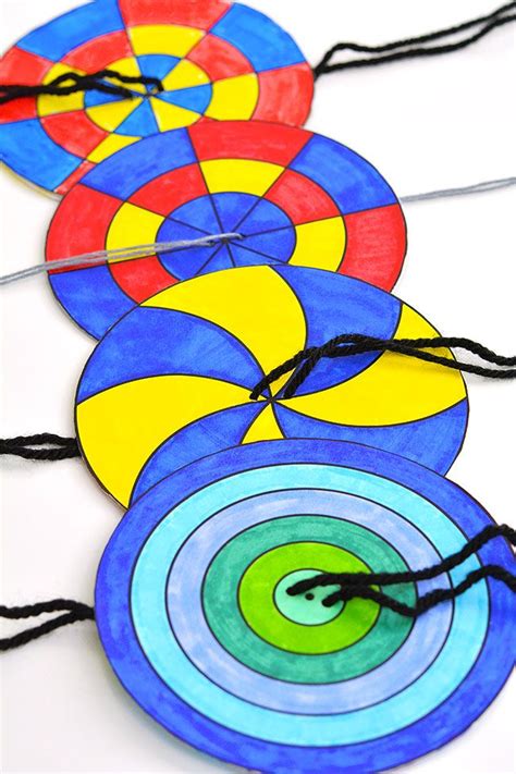 Diy String Spinner Toy Paper Wheel Spinner Toy Camping Crafts Circle Crafts Summer Crafts