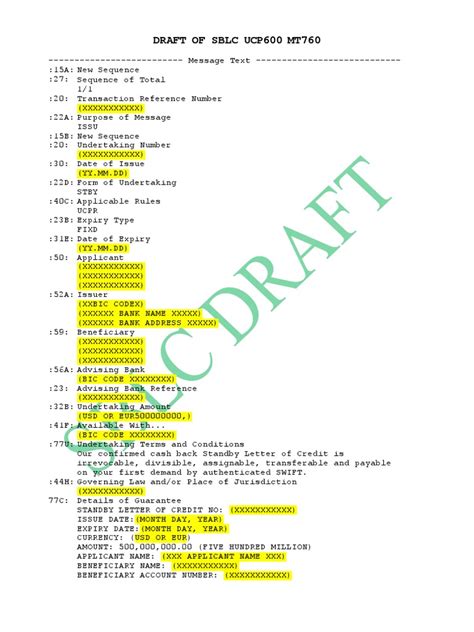Hsbc Draft Of Sblc Ucp600 Mt760 Pdf Letter Of Credit Service Industries