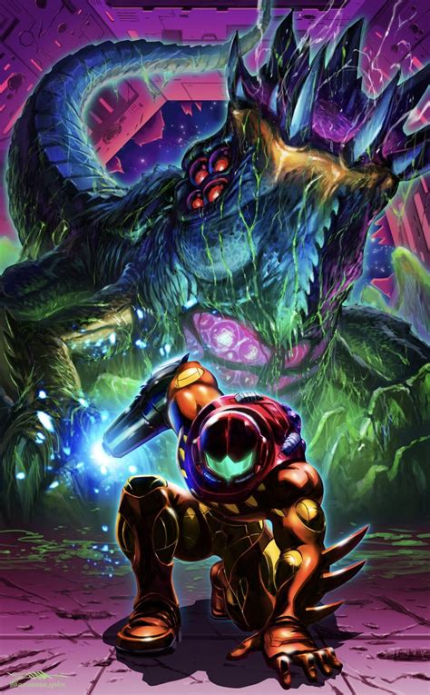 Samus Aran Metroid And Omega Metroid Metroid And 1 More Drawn By