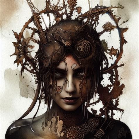 Portret With Bronze Gears Cinematic Pose Symmetry Ink Dropped Arthub Ai
