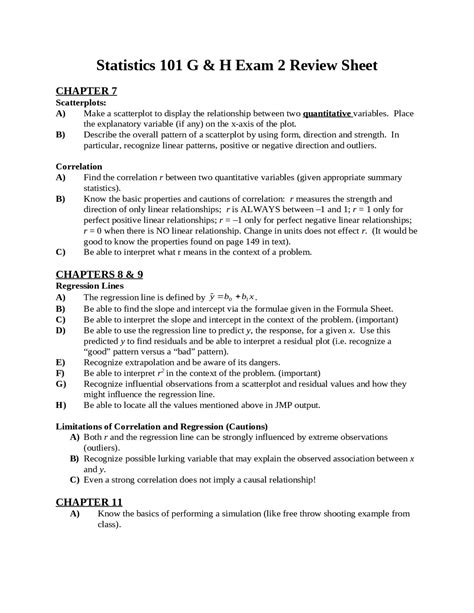 Old Exam 2 Review Sheet Principles Of Statistics Stat 101 Docsity