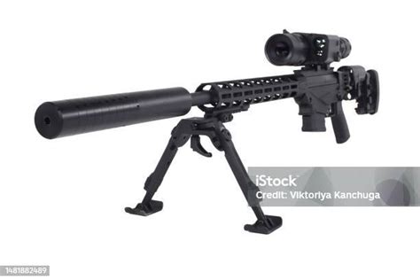 소음기가 있는 블랙 라이플 볼트 액션 양각대에 더 가벼운 핸드가드 0명에 대한 스톡 사진 및 기타 이미지 0명 Ar 15 소총 M16 소총 Istock