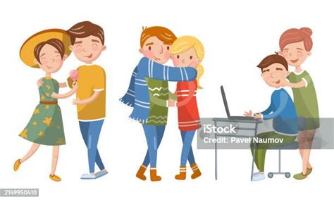 행복한 사랑하는 커플 함께 시간을 보내는 것 벡터 일러스트 레이 션 세트 2명에 대한 스톡 벡터 아트 및 기타 이미지 2명 가계 개념 Istock