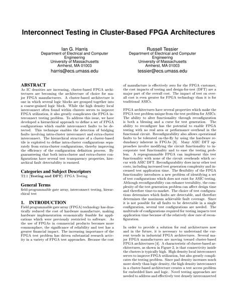 PDF Interconnect Testing In Cluster Based FPGA Architectures