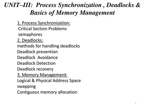 ppt unit iii process synchronization deadlocks and basics of memory