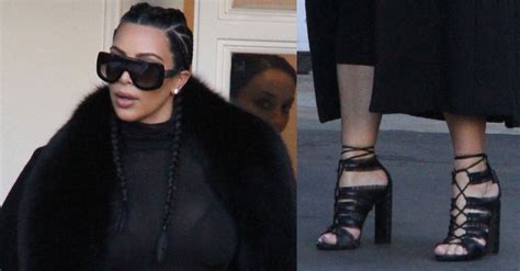 Kim Kardashian Leaves Cosmetic Laser Center In Eyelash Fringe Sandals
