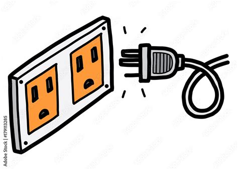 Electric Socket And Plug Cartoon Vector And Illustration Hand Drawn Style Isolated On White