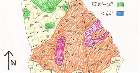 Enviromental Science Enb150 Lab 1 Part 1 Isarithmic Map Of Ga Precipitation