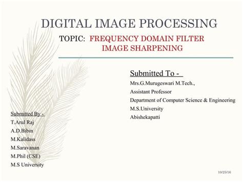 Sharpening Using Frequency Domain Filter Ppt