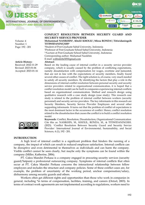 Pdf Conflict Resolution Between Security Guard And Security Service