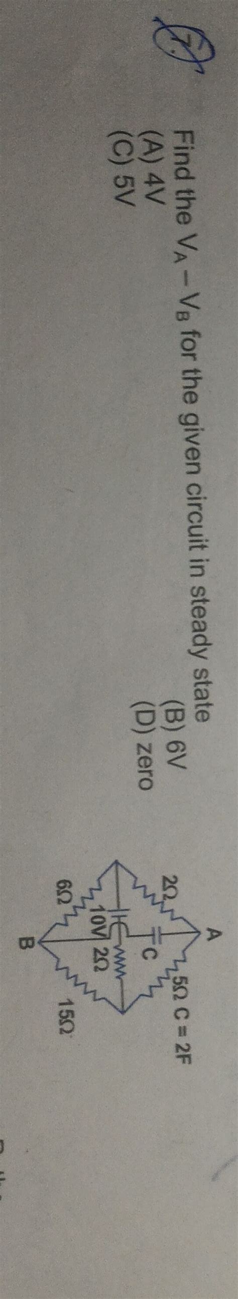 Find The Va Vb For Given Circuit In Steady State Plzz Answer In Expl