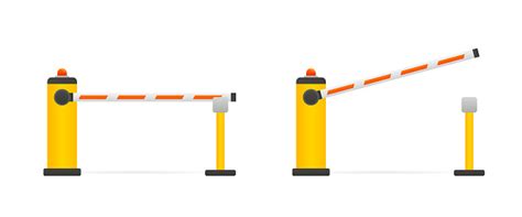 흰색 배경에 격리된 정지 표지판이 있는 개방적이고 폐쇄된 장벽 주차 게이트 안전을 위해 깜박이는 불빛이 있는 바리케이드 국경 정지 자동차 장벽 공원에 들어가기위한 연석 벡터