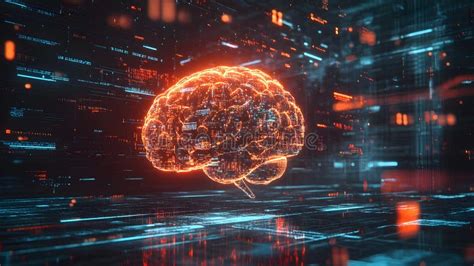 An Abstract Representation Of Ai As A Glowing Futuristic Brain Stock