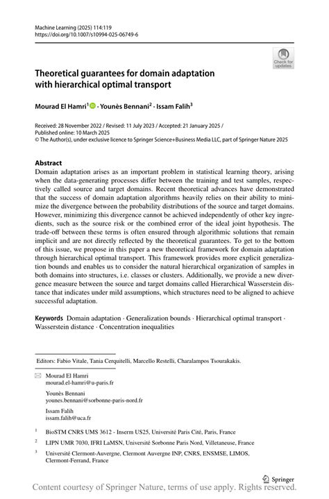 Theoretical Guarantees For Domain Adaptation With Hierarchical Optimal