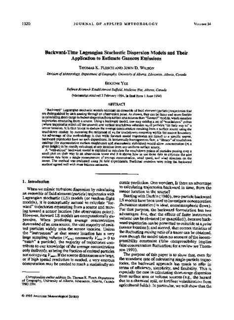 Pdf Backward Time Lagrangian Stochastic Dispersion Models And Their