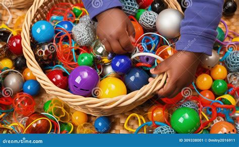 Tiny Fingers Press Buttons On A Musical Toy Engaging In Auditory And Tactile Stimulation Stock