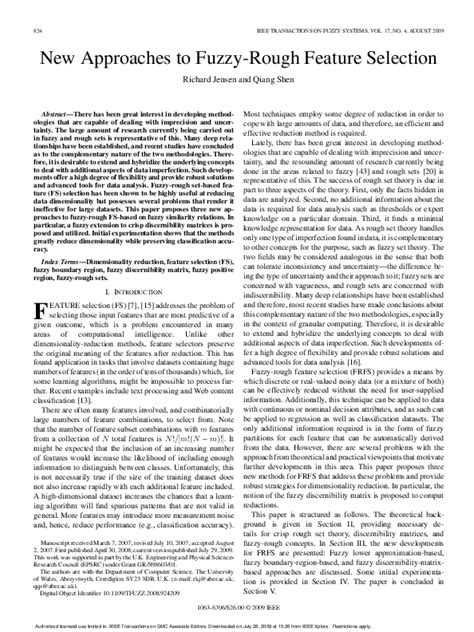 Pdf New Approaches To Fuzzy Rough Feature Selection